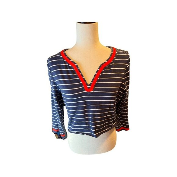 Nautica | Tops | 8s Style Nautica Crop Top L Stretch Navy Blue White ...